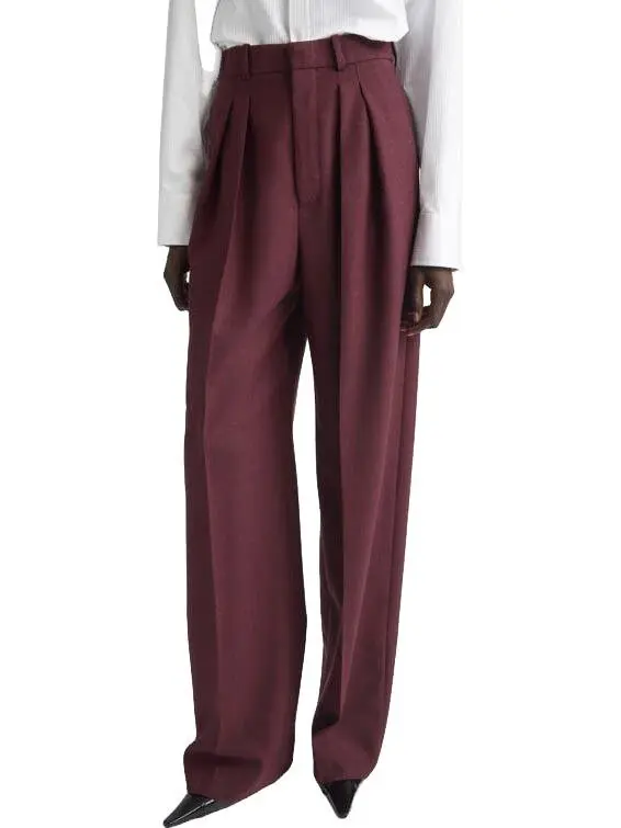 Saint Laurent High Waist Wool Straight Leg Pants - Lie De Vin