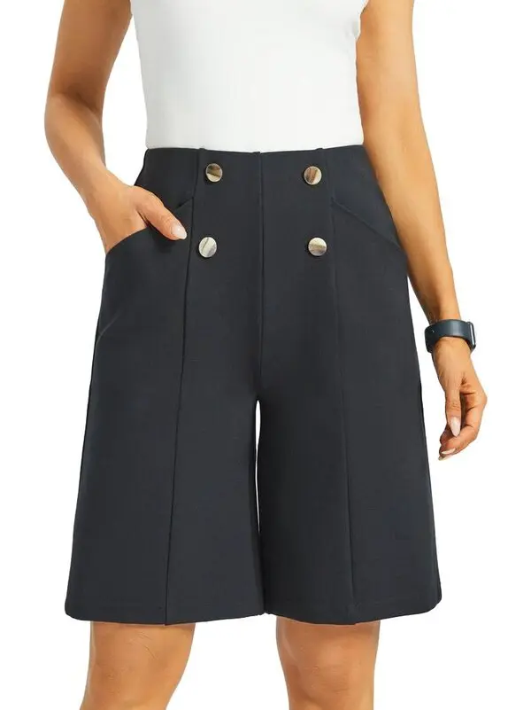 Betabrand Atlantic Wide Leg Bermuda Shorts - Black