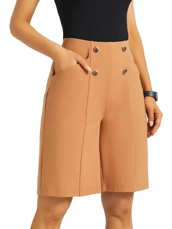 Betabrand Atlantic Wide Leg Bermuda Shorts - Sandalwood