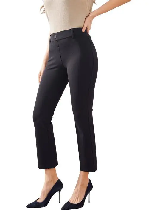 Betabrand Classic Kick Flare Crop Stretch Ponte Pants - Black