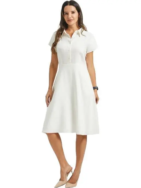 Betabrand Airweave Stretch Linen Fit & Flare Shirt Dress - Star White