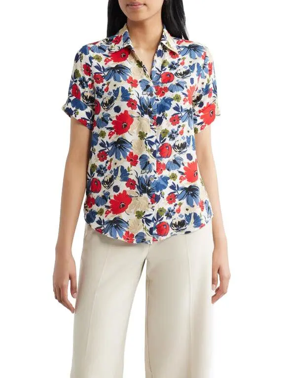 Anne Klein Floral Print Button-up Shirt - White Dove Multi