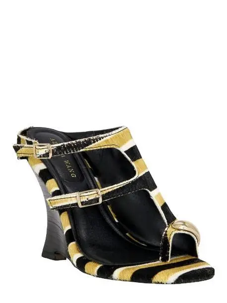 AZALEA WANG Calf Hair Wedge Sandal - Mustard