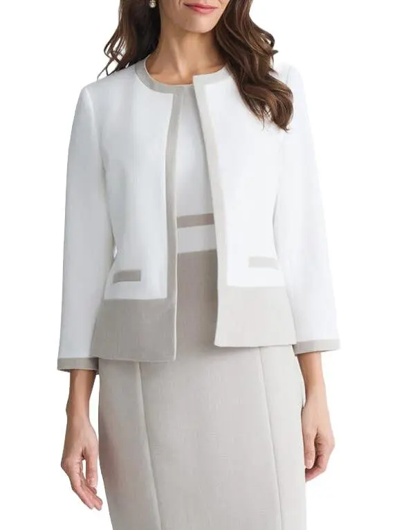 KASPER Colorblock Crepe Cardigan - Lily White/smr Stripe