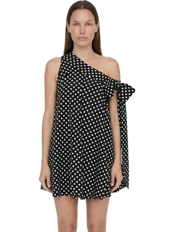 ELEXIAY Bow Bubble Polka Dot Dress - Black