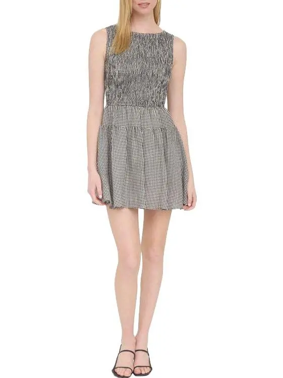 BLU PEPPER Smocked Gingham Sleeveless Mini Dress - Black