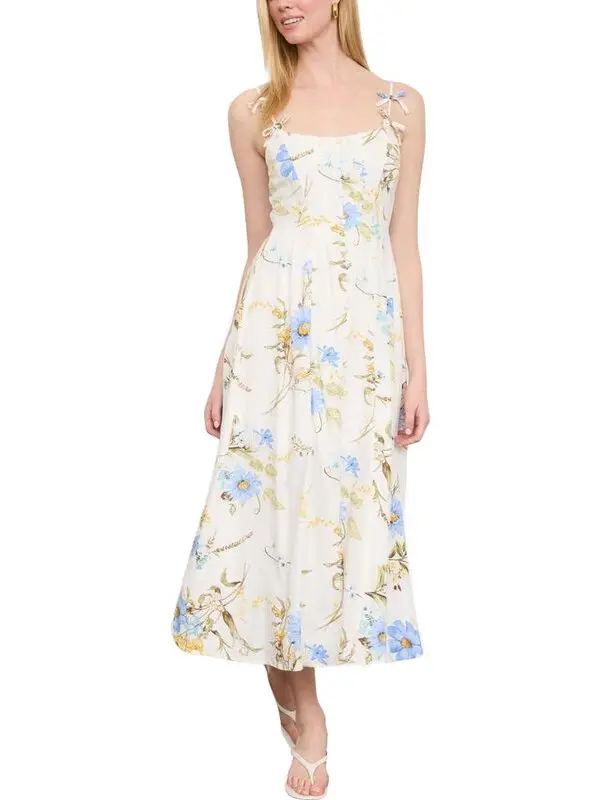 BLU PEPPER Floral Print Sleeveless Maxi Dress - Ivory Multi