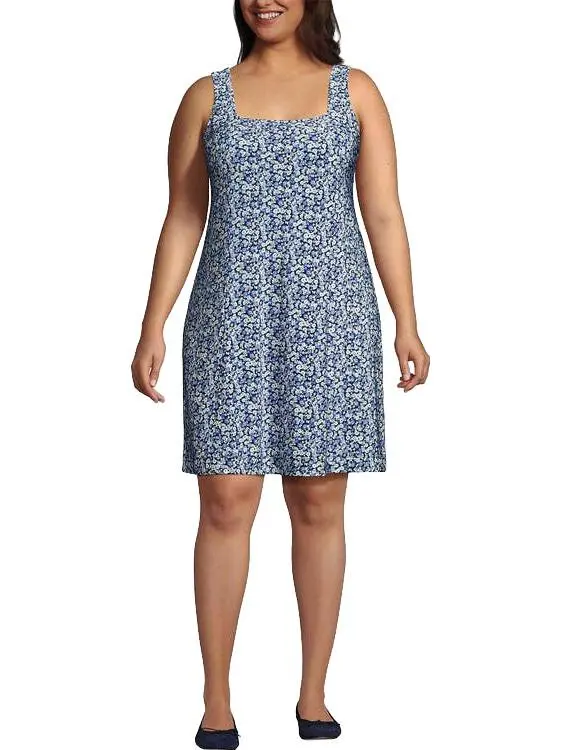 LANDS' END Silky Knit Mini Shift Dress - Navy/clear Blue Ditsy Floral