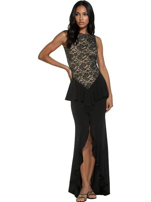 ALEXIA ADMOR Perrin Boatneck Ruffle Gown - Black