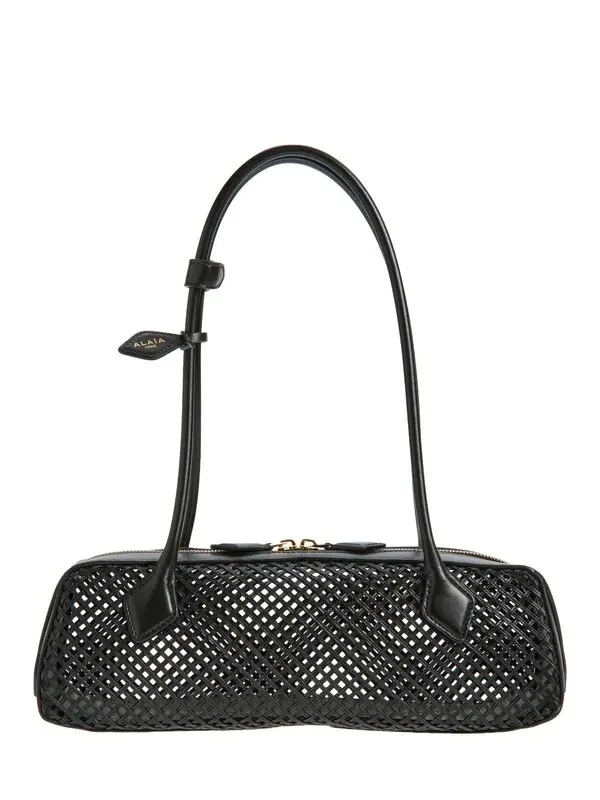 Alaïa Le Teckel East/west Woven Leather Shoulder Bag - Noir