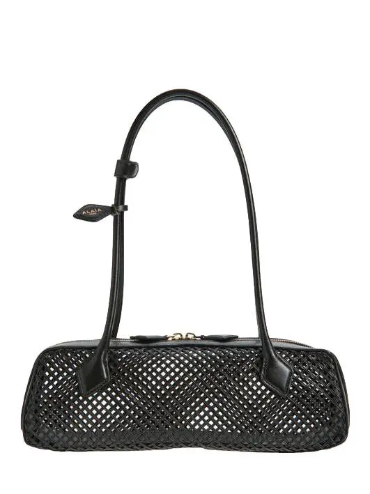 Alaïa Le Teckel East/west Woven Leather Shoulder Bag - Noir