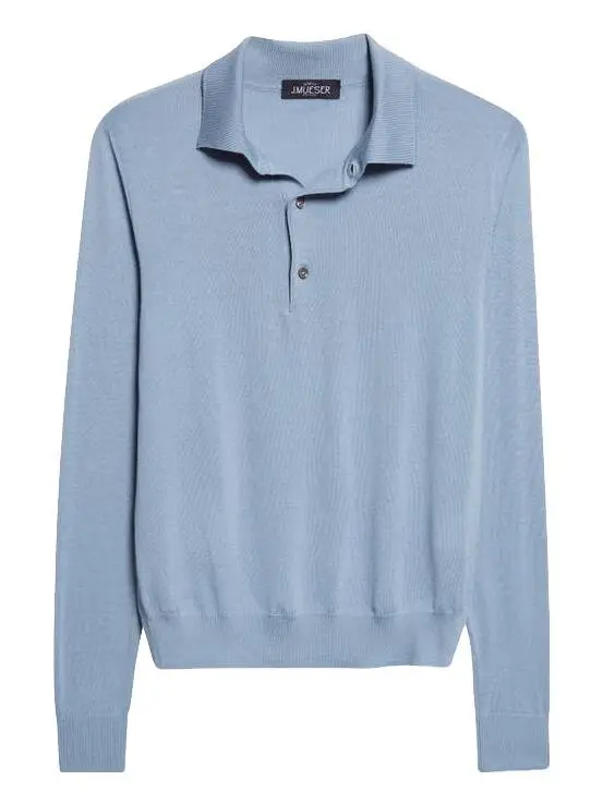J. MUESER Wish Merino Wool Polo Sweater - Lt Blue