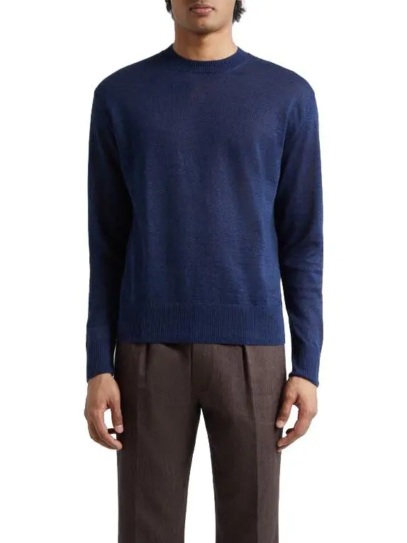 J. MUESER Flax & Cotton Crewneck Sweater - Navy
