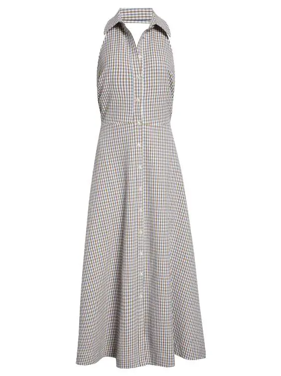 Veronica Beard Mackey Gingham Stretch Cotton Halter Shirtdress - Acorn Multi