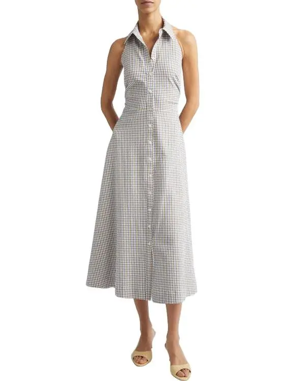 Veronica Beard Mackey Gingham Stretch Cotton Halter Shirtdress - Acorn Multi