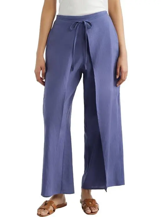 CITY BLUES Linen Blend Wrap Pants - Smoke