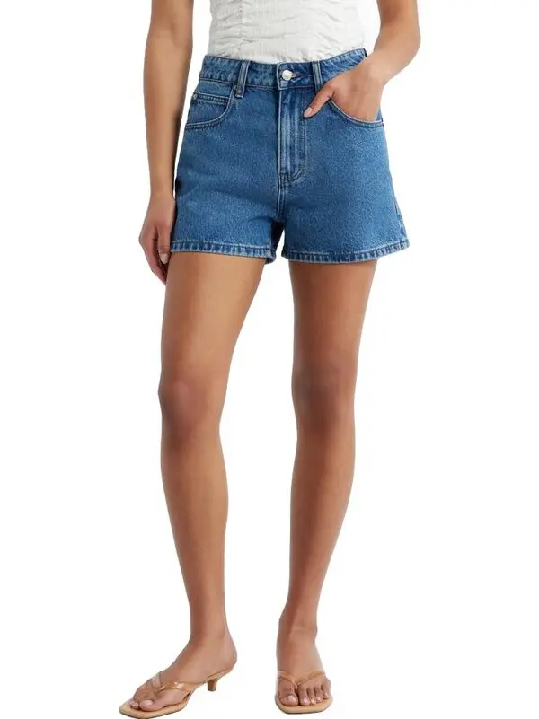 Princess Polly Tropicana High Waisted Denim Shorts - Mid Wash