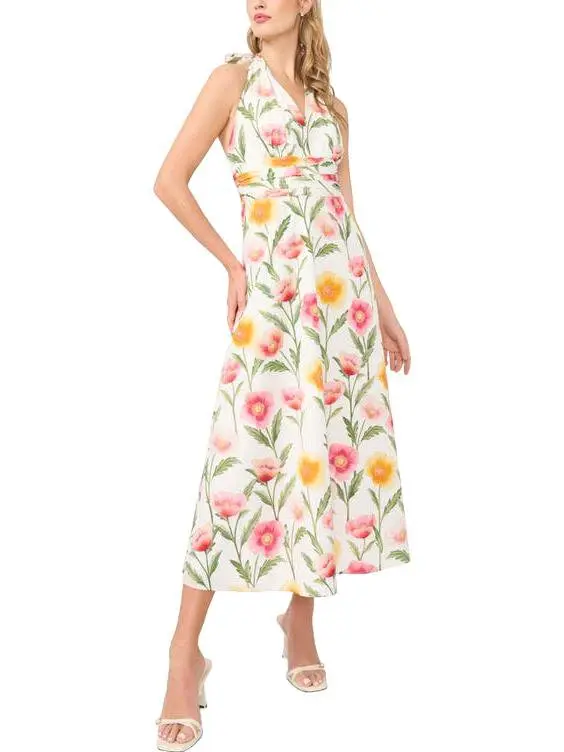 Ted Baker London Floral Halter Neck Cotton Dress - Ultra White