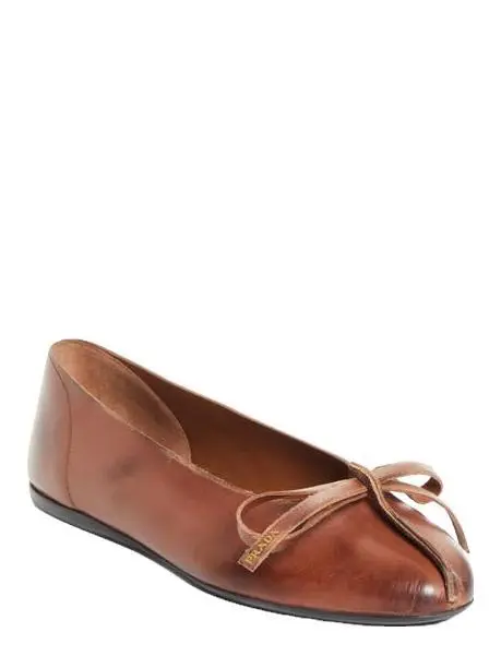 Prada Exposed Seam Ballerina Flat - Cacao