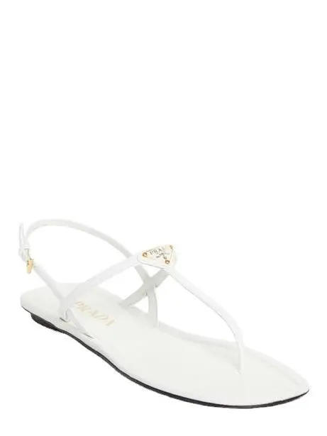 Prada Triangle Logo Patent Leather Sandals - Bianco
