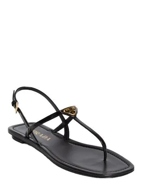 Prada Triangle Logo Patent Leather Sandals - Nero