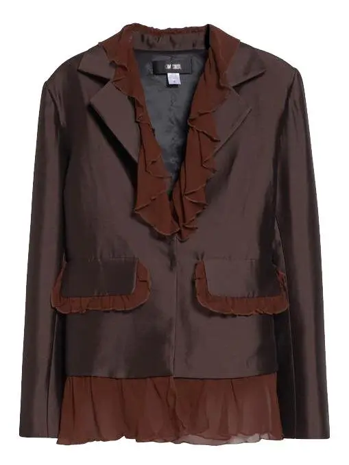 KIM SHUI Arianna Silk & Wool Jacket With Ruffle Detail - Brown