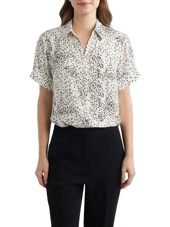 Anne Klein Fleck Print Short Sleeve Button-up Shirt - White Dove/anneblack
