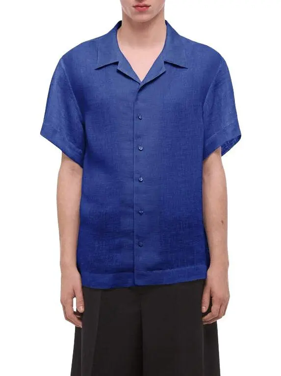 Helmut Lang Relaxed Linen Camp Shirt - Cobalt