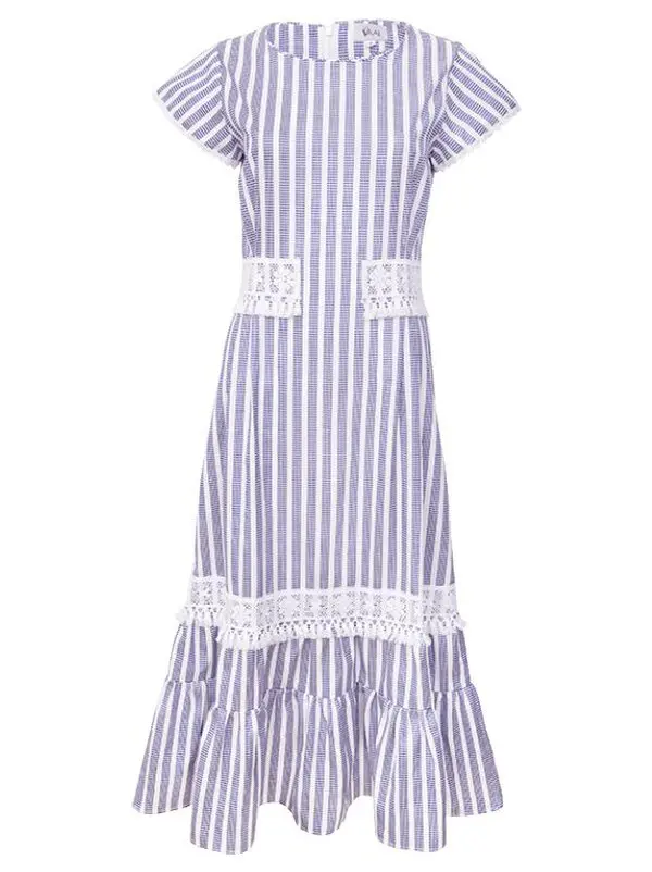 VAAI Lace Stripe Dress - Blue/white