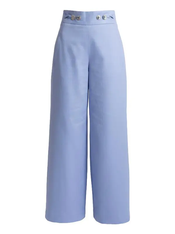 VAAI High Waist Wide Leg Cotton Trousers - Blue