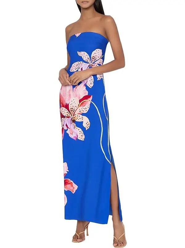 MILLY Vera Satin Maxi Dress - Blue Multi