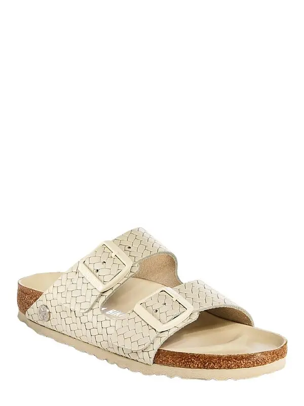 BIRKENSTOCK Arizona Woven Embossed Slide Sandals - Beige