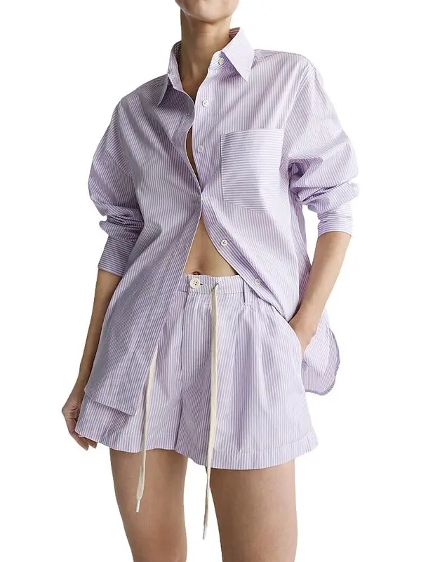 DL1961 Isabel High Rise Pleated Shorts - Lilac Stripe