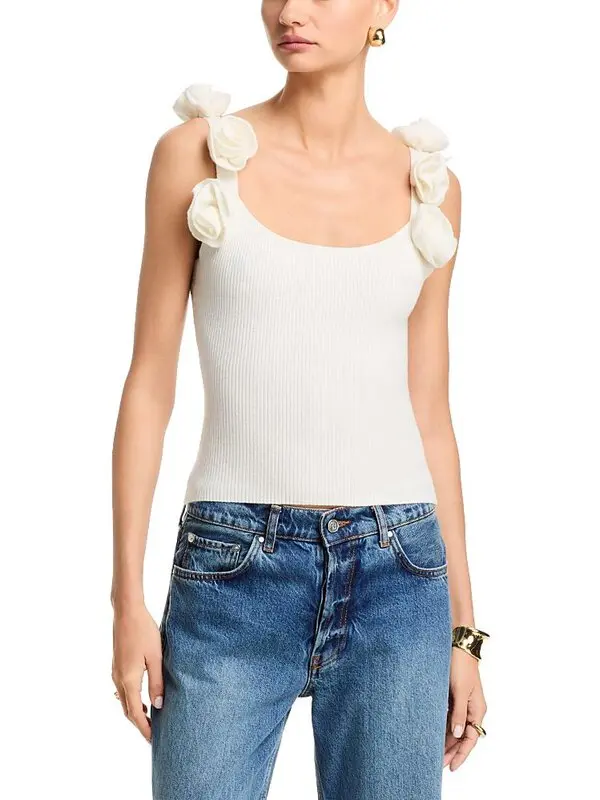 Aqua Floral Strap Knit Tank - Ivory