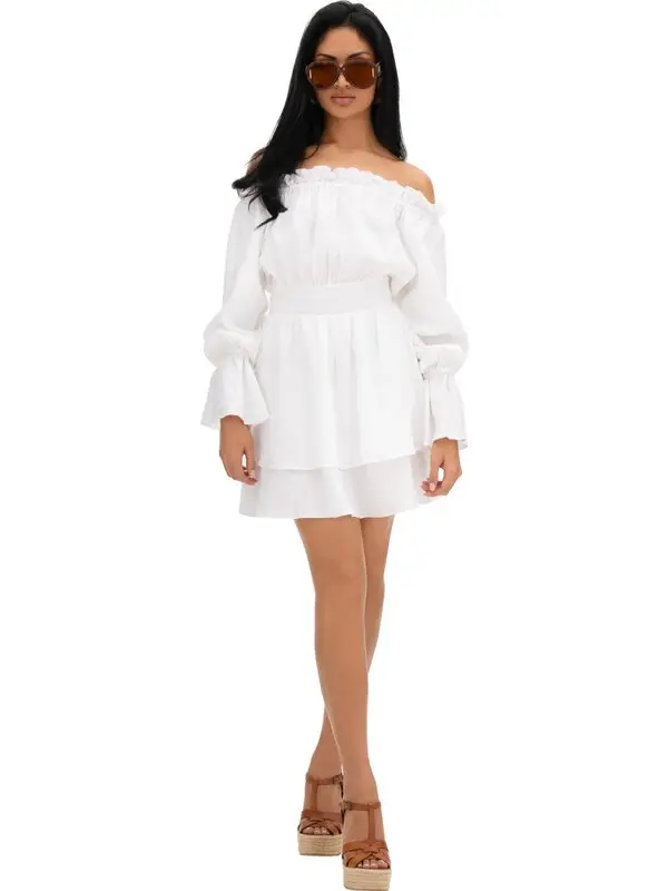 MandiBreeze Alexia Dress Off-the-shoulder Tiered Mini - White