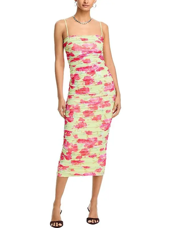 AFRM Hazel Ruched Floral Midi Dress - Floral Dot
