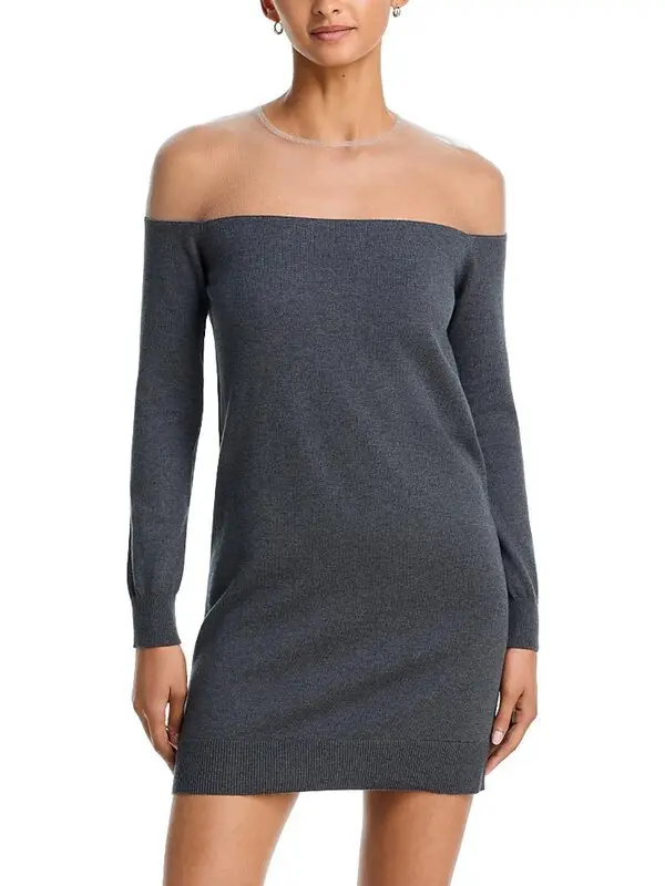 MAISON MARGIELA Mini Dress With Sheer Neckline - Dark Grey Melange