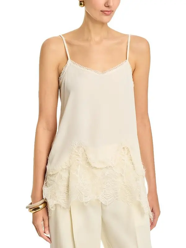 Fabiana Filippi Lace Trimmed Crepe De Chine Camisole - Light Beige