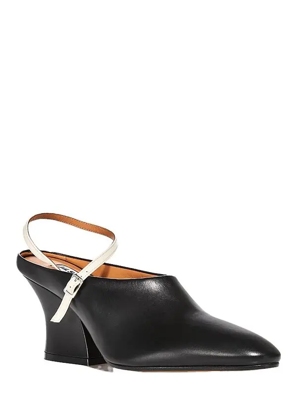 JIL SANDER Leather Mule Pumps With Ankle Strap And Block Heel - Universe