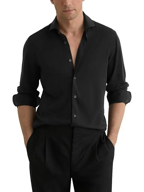 REISS Davaro Regular Fit Stretch Cutaway Shirt - Washed Black