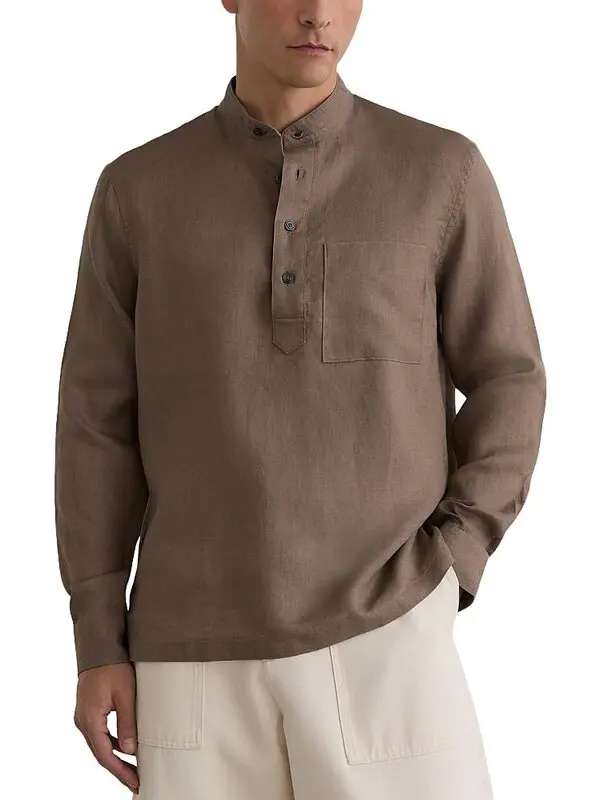 REISS Trident Regular Fit Granddad Shirt - Soft Brown