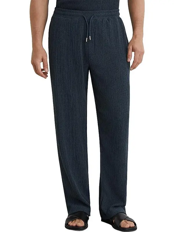 REISS Carver Relaxed Fit Textured Drawstring Trousers - Airforce Blue