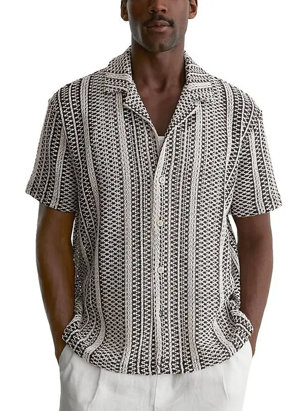 REISS Aetos Regular Fit Crochet Stripe Shirt - Dark Brown