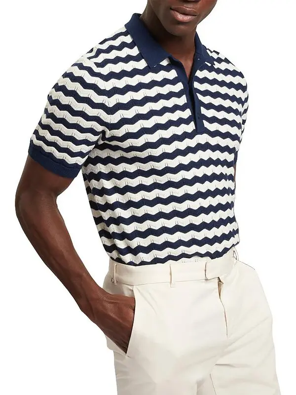 Ted Baker London Froobie Short Sleeve Wavy Stitch Detail Polo - Navy
