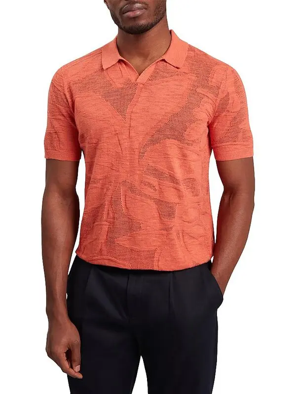 Ted Baker London Sidraha Short Sleeve Open Neck Floral Jacquard Polo - Orange