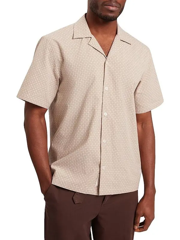 Ted Baker London Merrik Geo Textured Relaxed Fit Camp Shirt - Beige