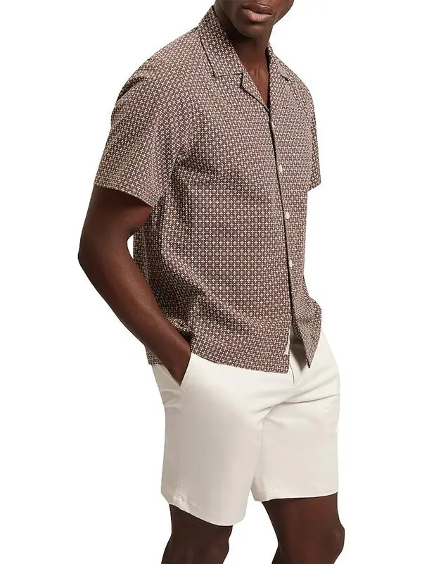 Ted Baker London Merrik Geo Textured Relaxed Fit Camp Shirt - Brown