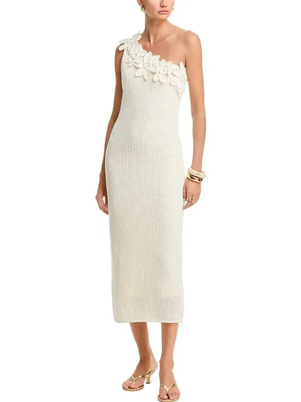 Aqua Crochet 3d Flower One-shoulder Midi Dress - Ivory