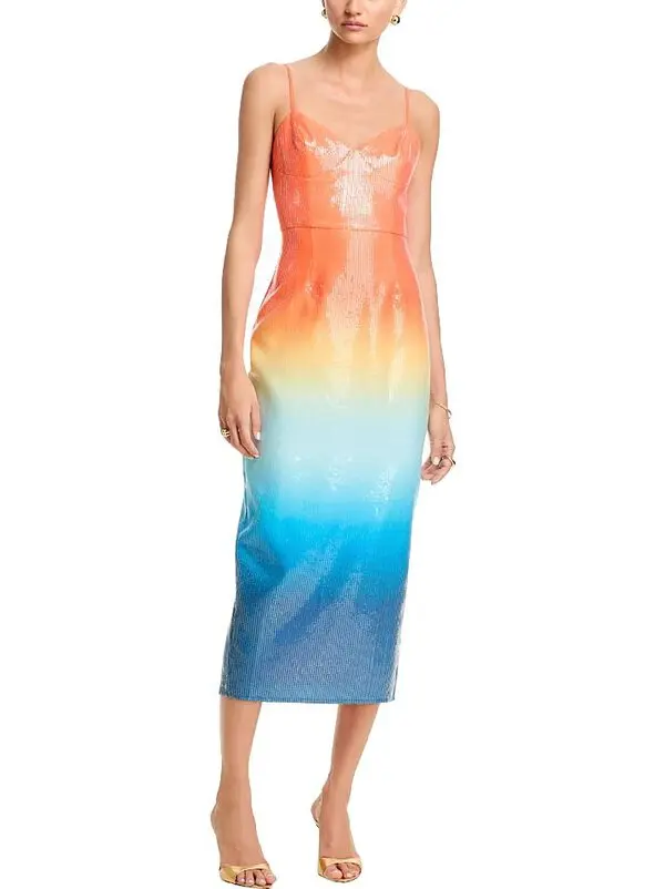 Aqua Ombre Sequin Midi Dress - Sunset Multi
