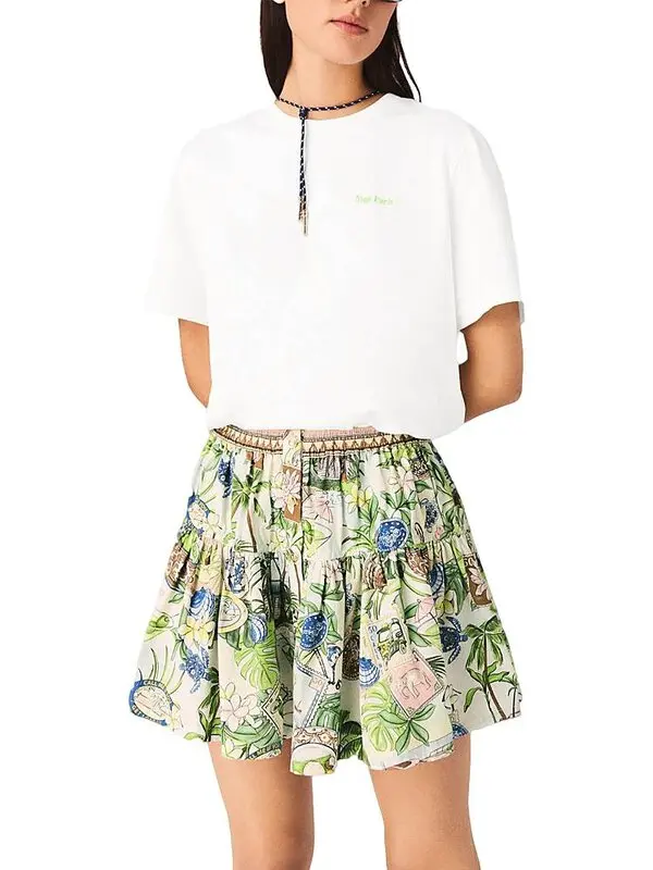Maje Printed Ruffled Skirt - Postcard Print